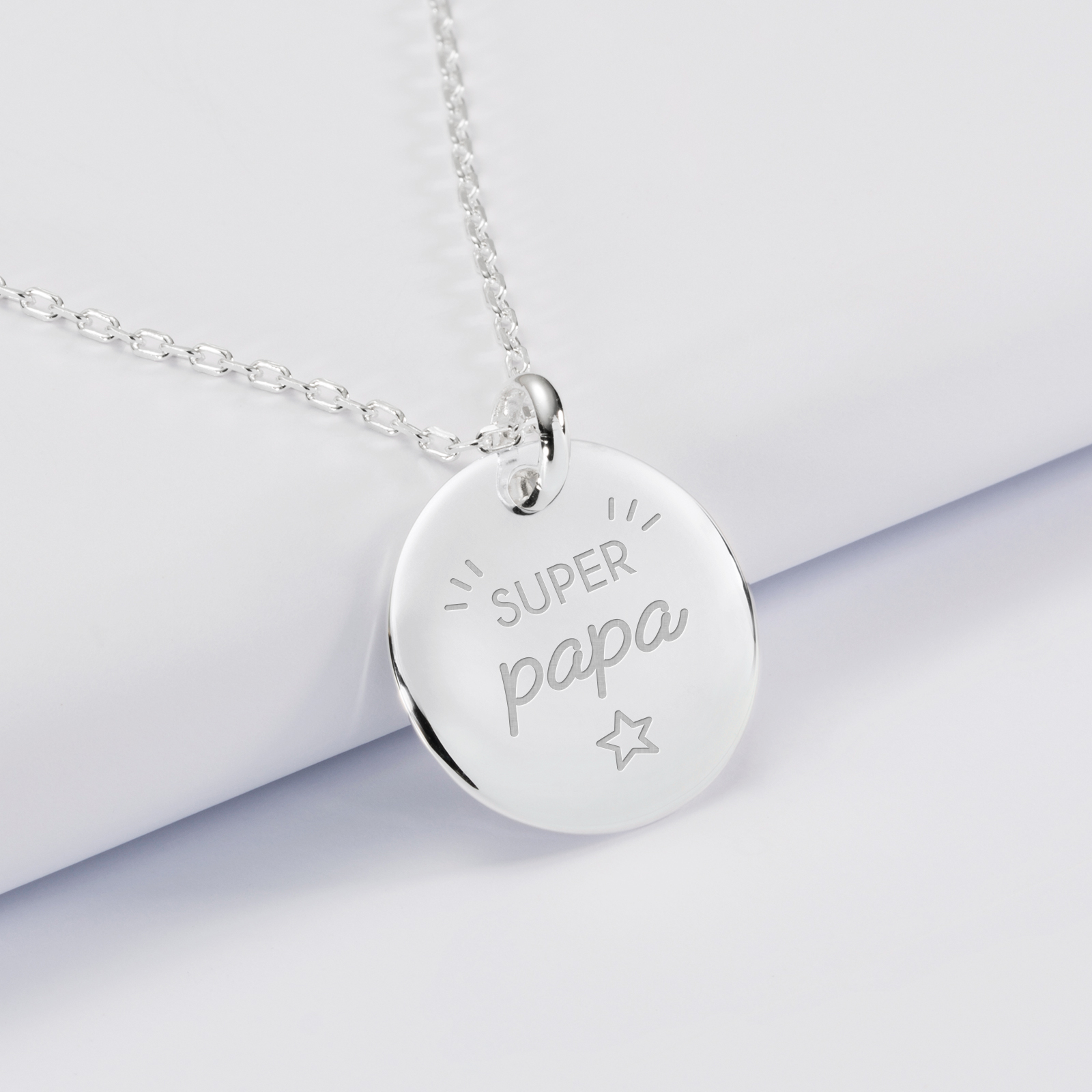 Pendentif homme personnalisé médaille gravée ronde bombée argent