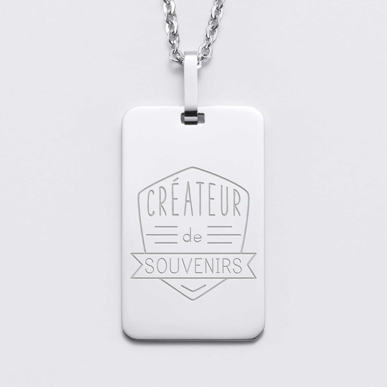 Pendentif homme personnalisé médaille gravée acier rectangulaire