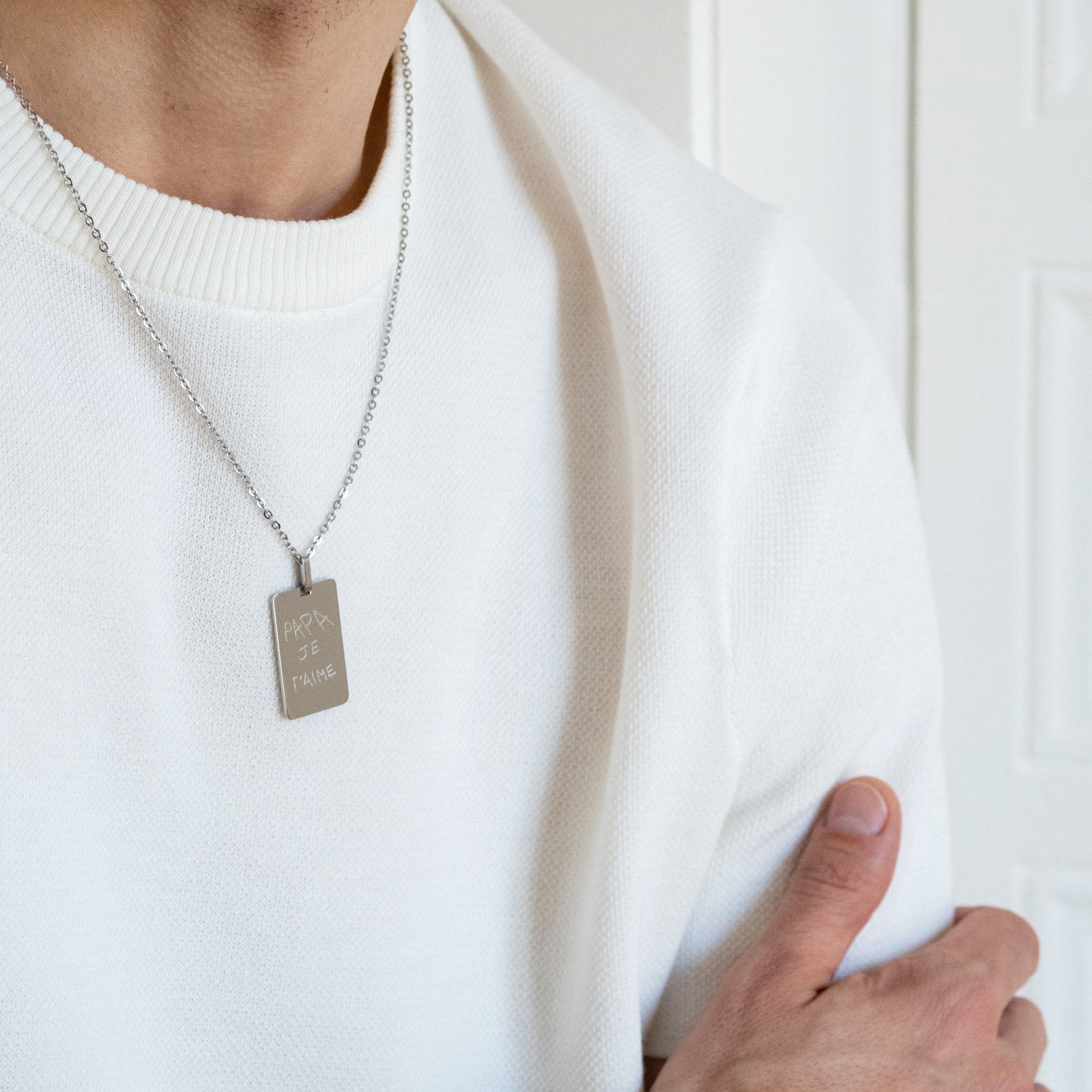 Pendentif homme personnalisé médaille gravée acier rectangulaire ...