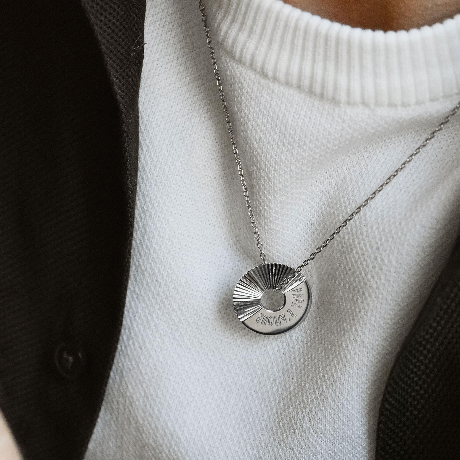 Men's Personalised Engraved Silver Open Sun Disc Pendant | HappyBulle