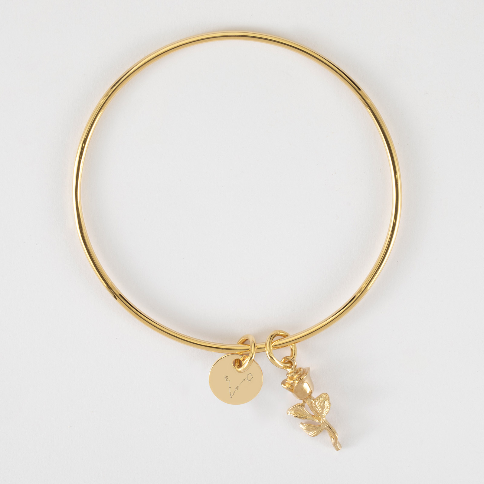 Bracelet plaqué or personnalisé jonc médaille 10 mm gravée et breloque 19 mm rose | HappyBulle