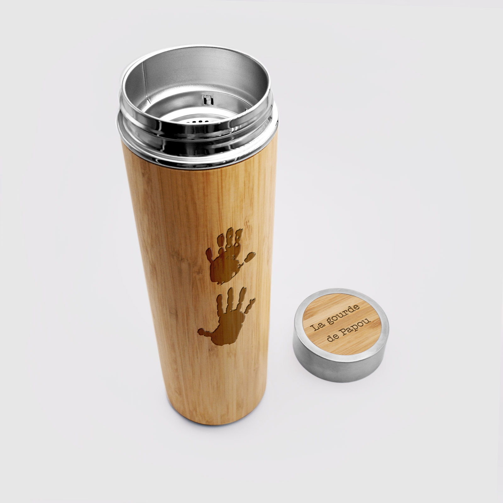 Personalised Engraved Insulated Thermal Bamboo Flask 500ml | HappyBulle