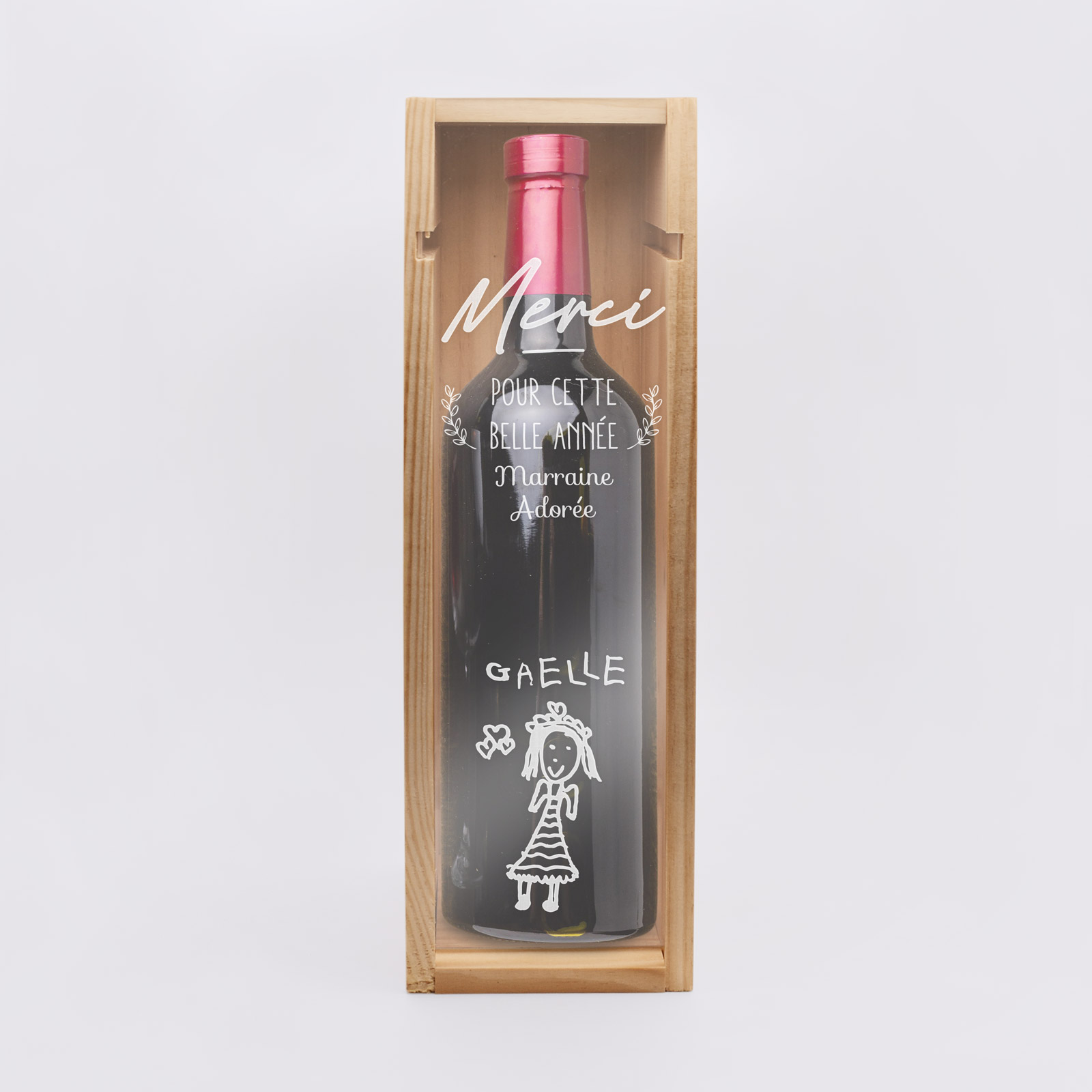 Caisse de vin "Merci pour cette belle année" bois couvercle ...
