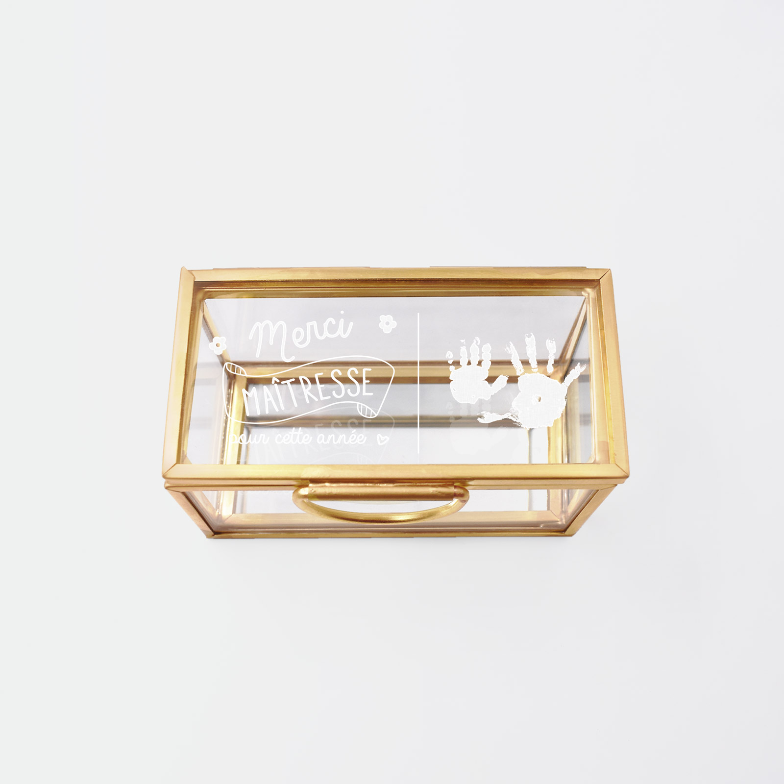 Boîte à bijoux "Merci maîtresse" personnalisée rectangle verre gravé 8x4x4 cm | HappyBulle