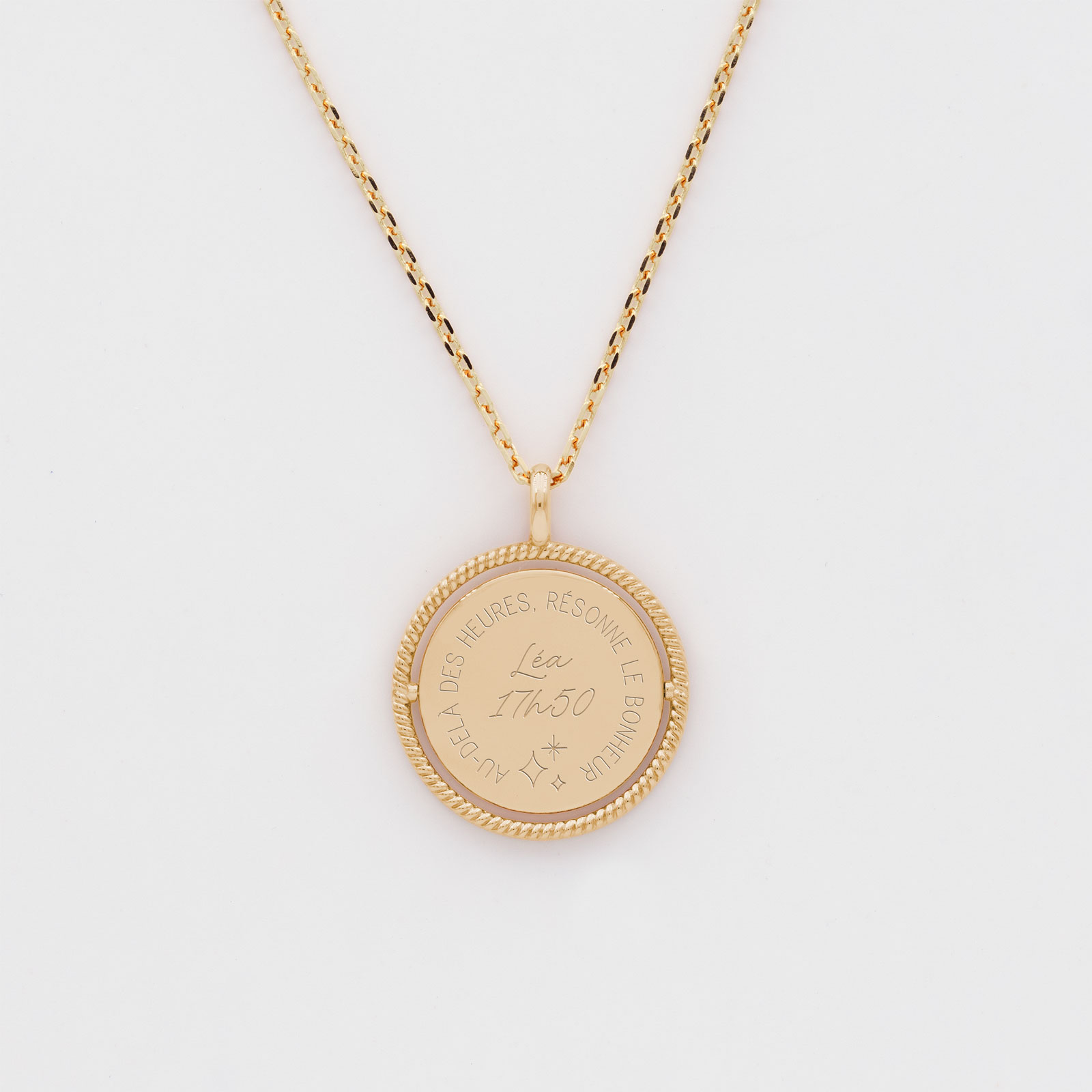 Pendentif enfant plaqué or médaille réversible contour tressé Eternelle ...