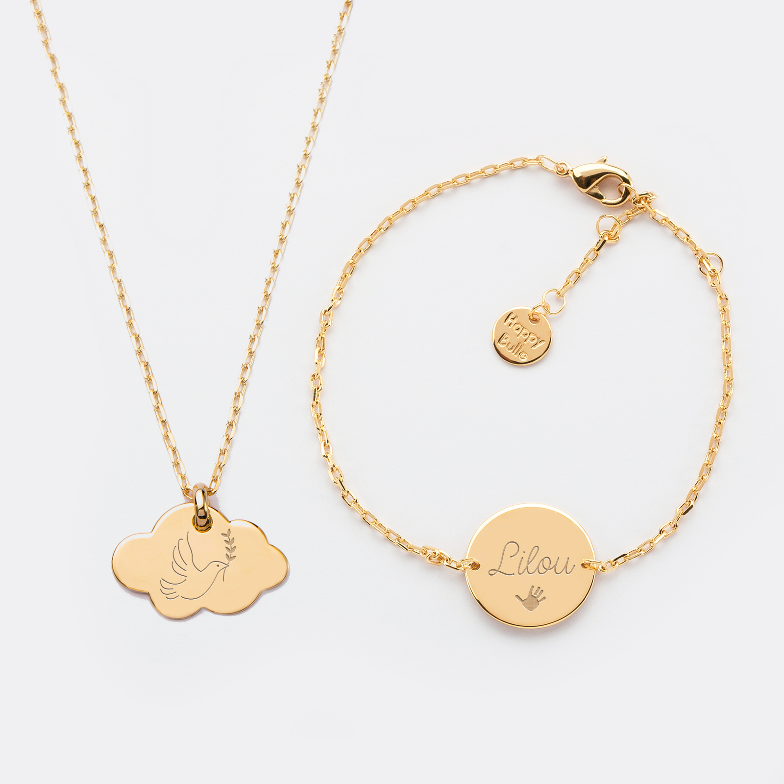 Parure personnalisé enfant baptême pendentif médaille nuage et bracelet ...
