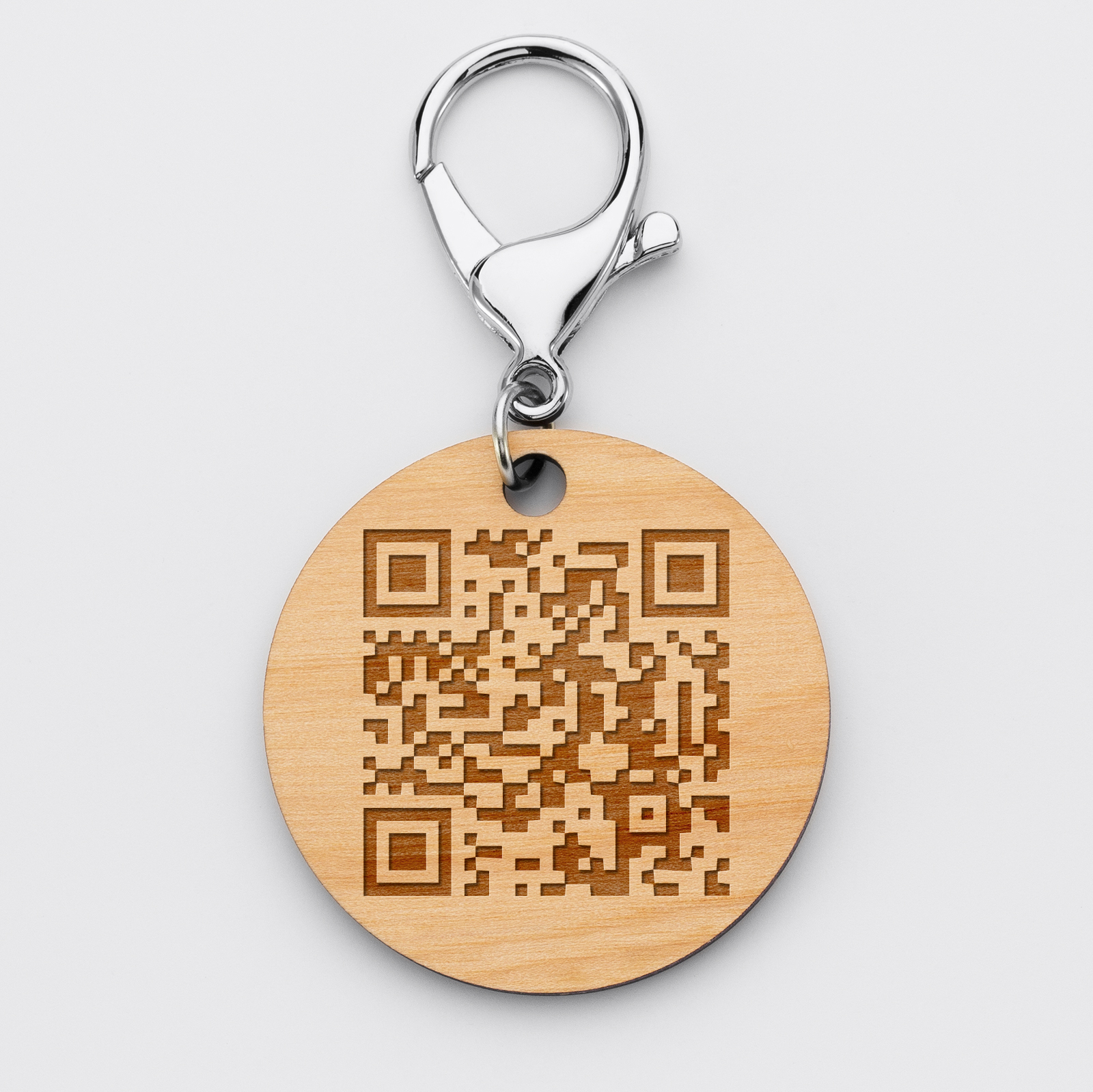 Porte-clés QR Code 50 mm personnalisé gravé bois médaille ronde ...