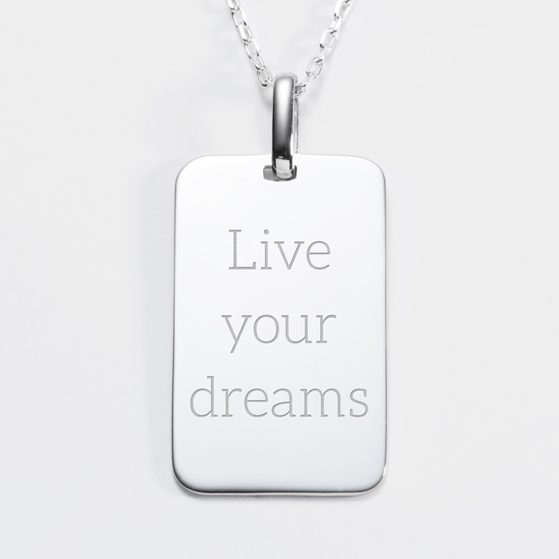 Pendentif homme personnalisé médaille gravée argent rectangulaire ...