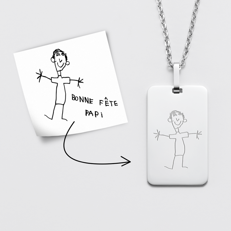 Pendentif homme personnalisé médaille gravée acier rectangulaire ...