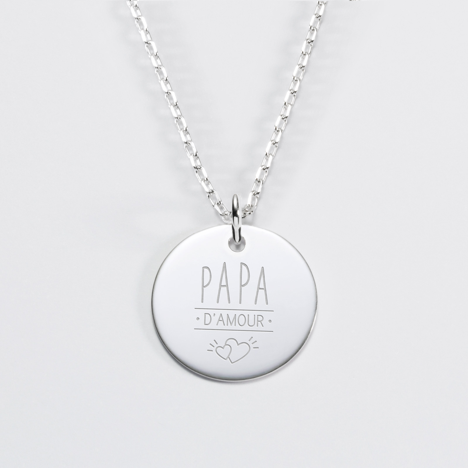 Pendentif personnalisé médaille argent homme gravée 19 mm | HappyBulle