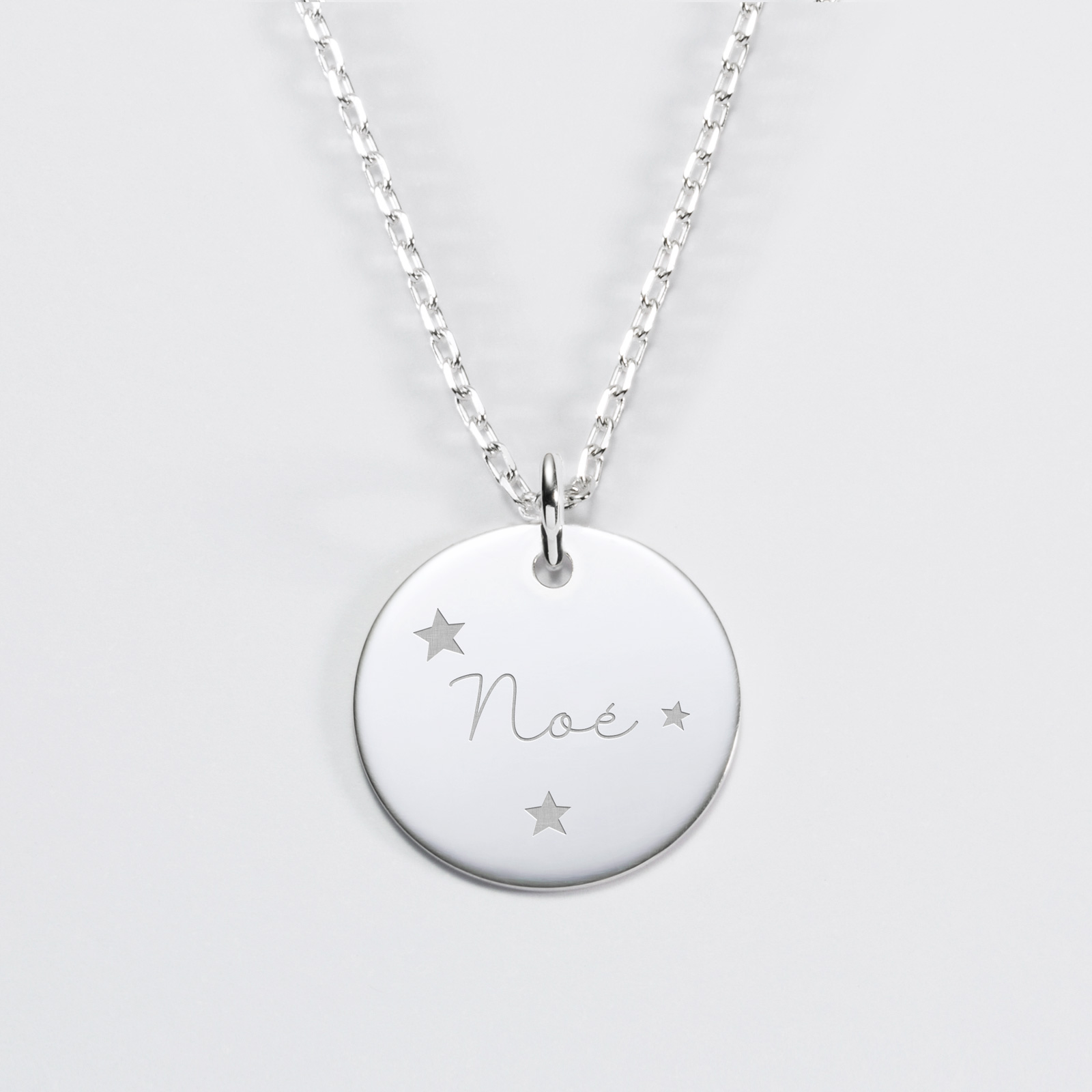 Pendentif personnalisé médaille argent homme gravée 19 mm | HappyBulle