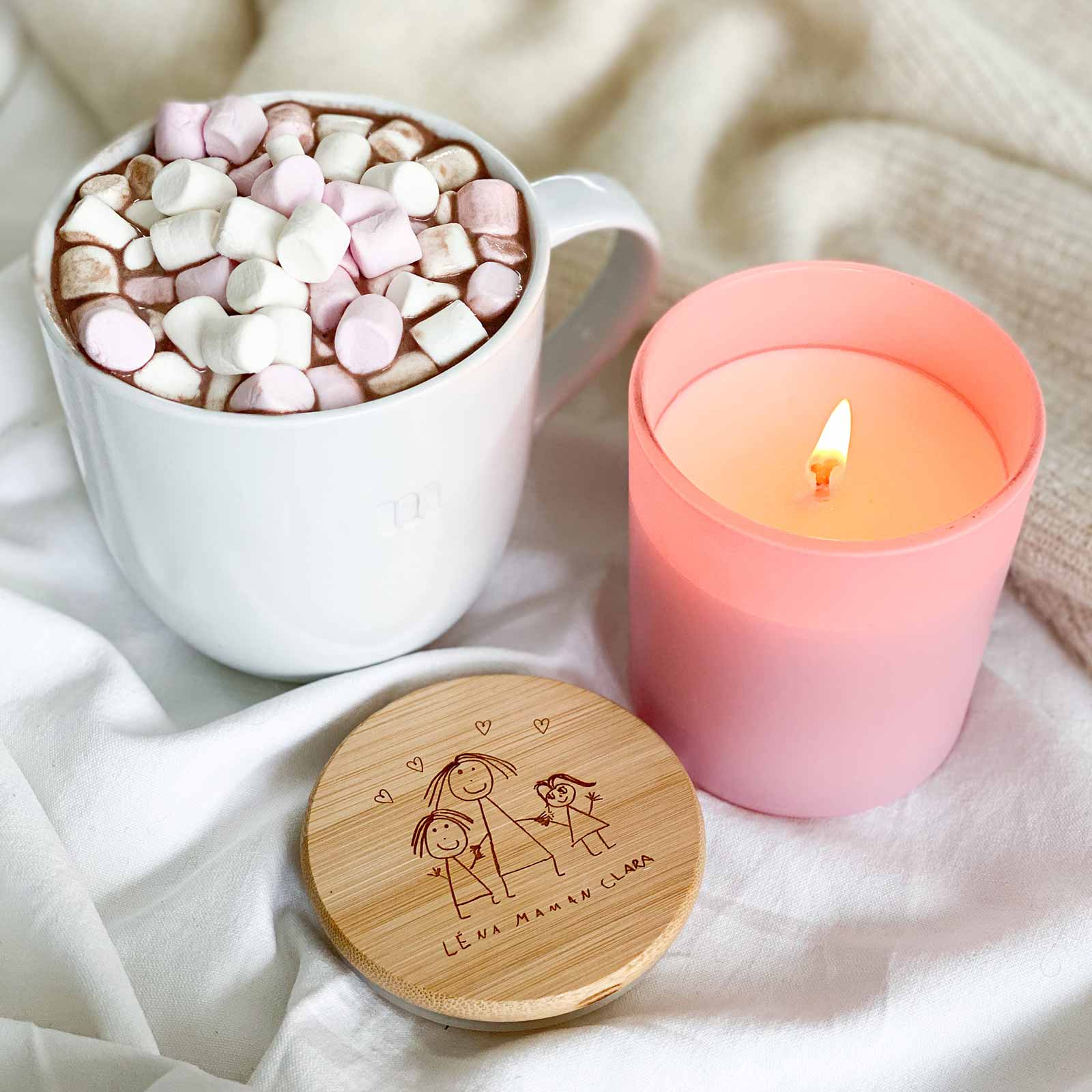 Bougie gravée couvercle bois personnalisé couvercle | HappyBulle