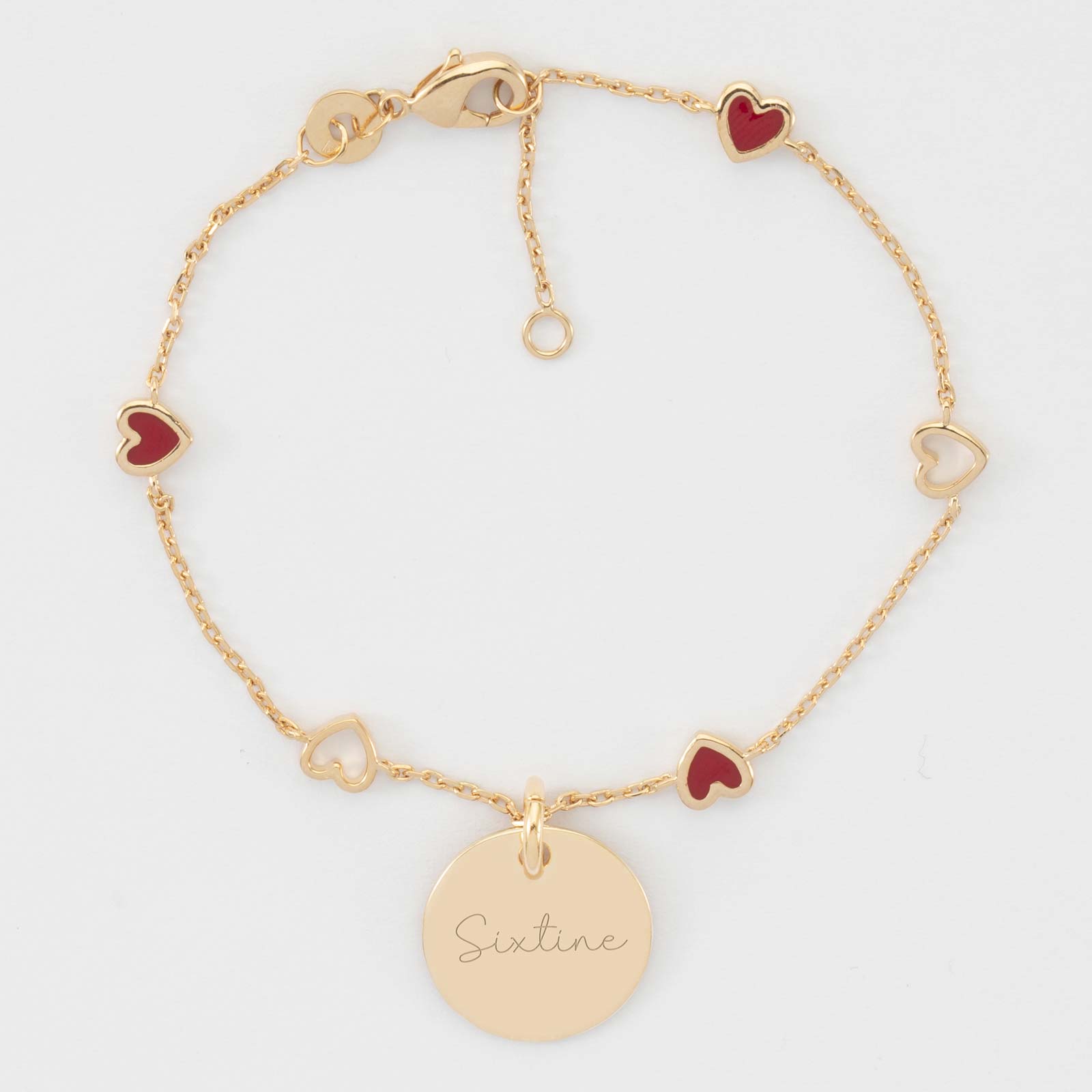 Bracelet personnalisé chaîne cœurs email et ajourés médaille plaqué or ...