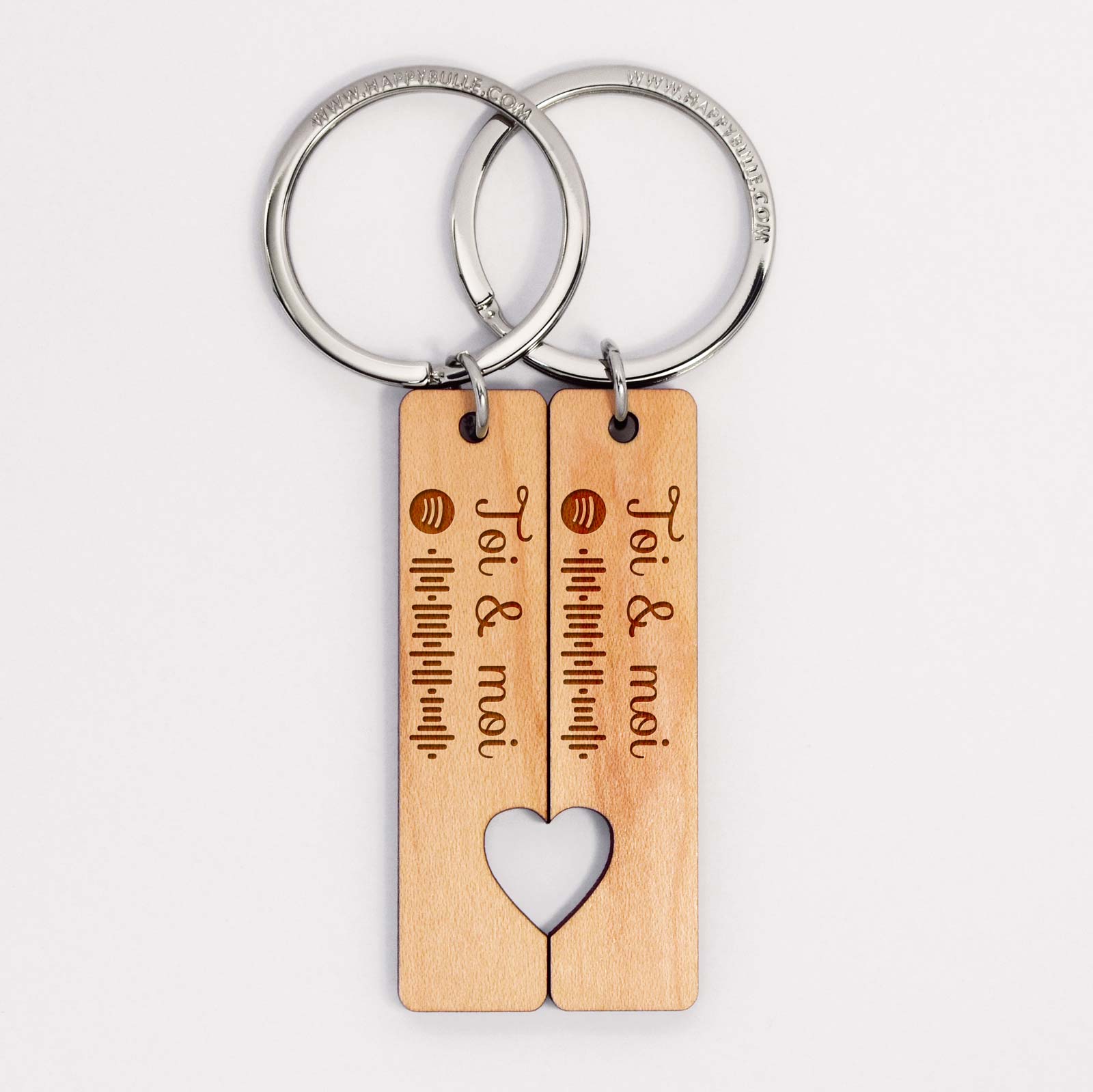 Duo de porte-clés cœurs Spotify gravés médailles bois plaques ...