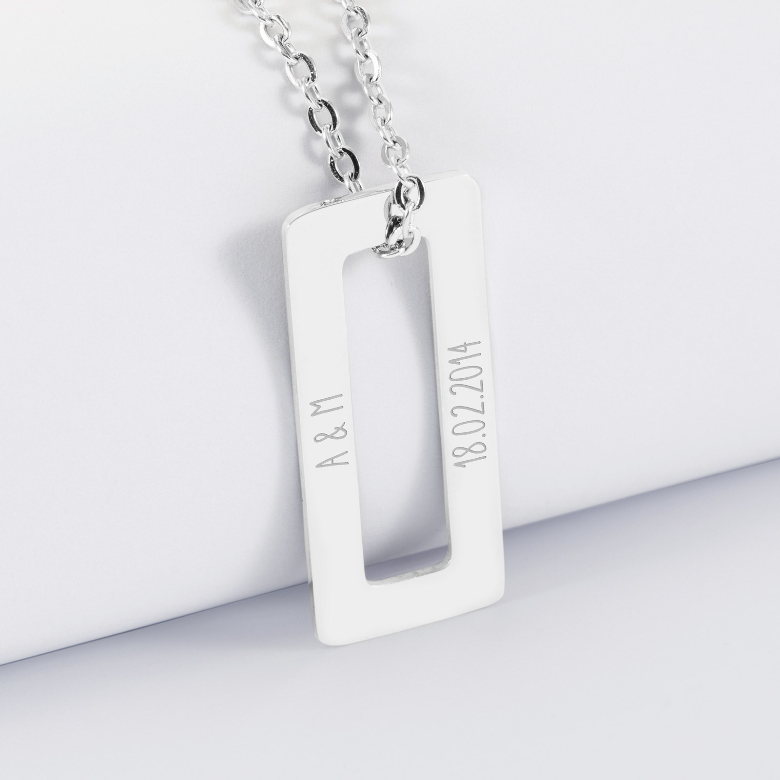 Pendentif maillon gravé personnalisé homme médaille acier rectangle ...