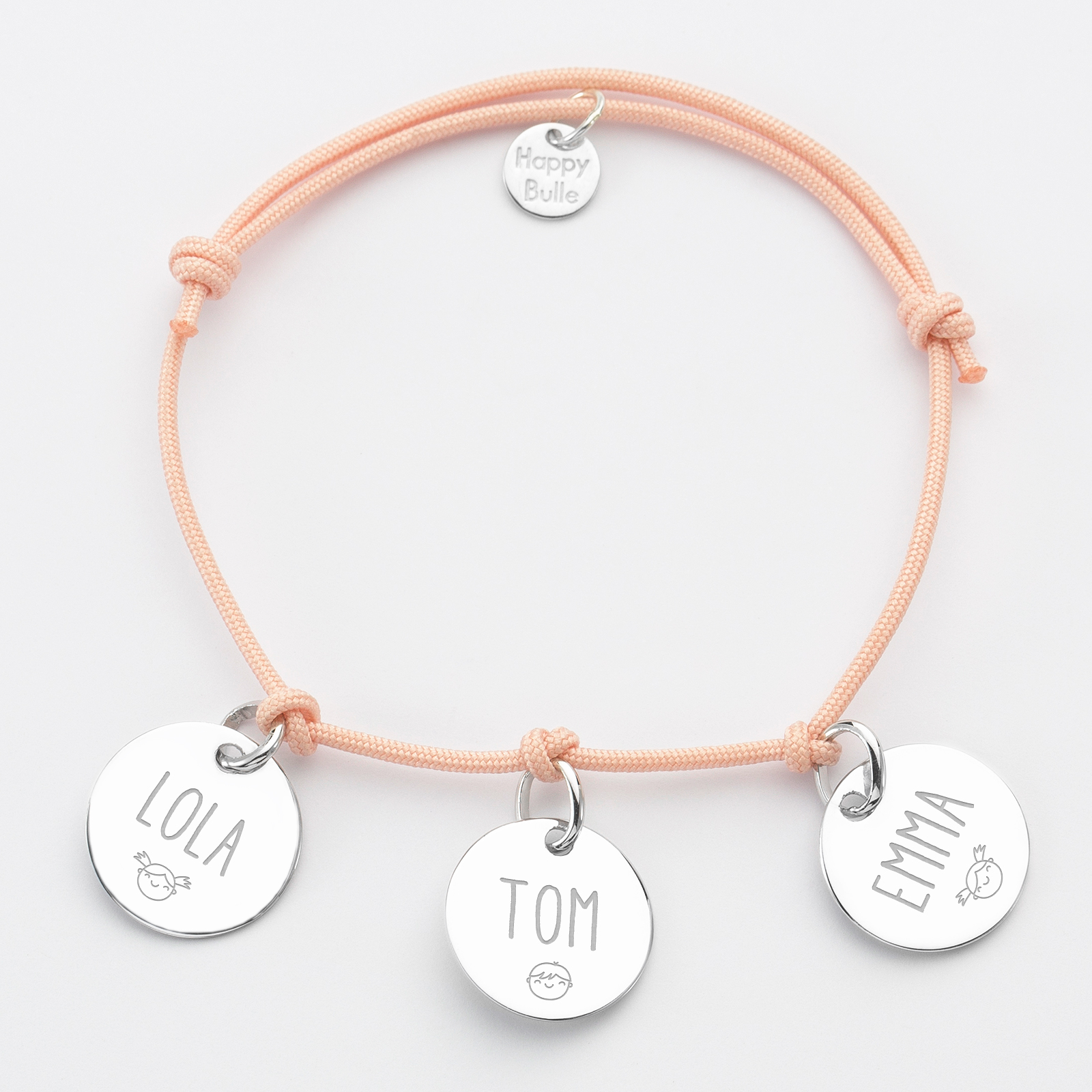 Bracelet personnalisé 3 médailles gravées argent 15 mm | HappyBulle