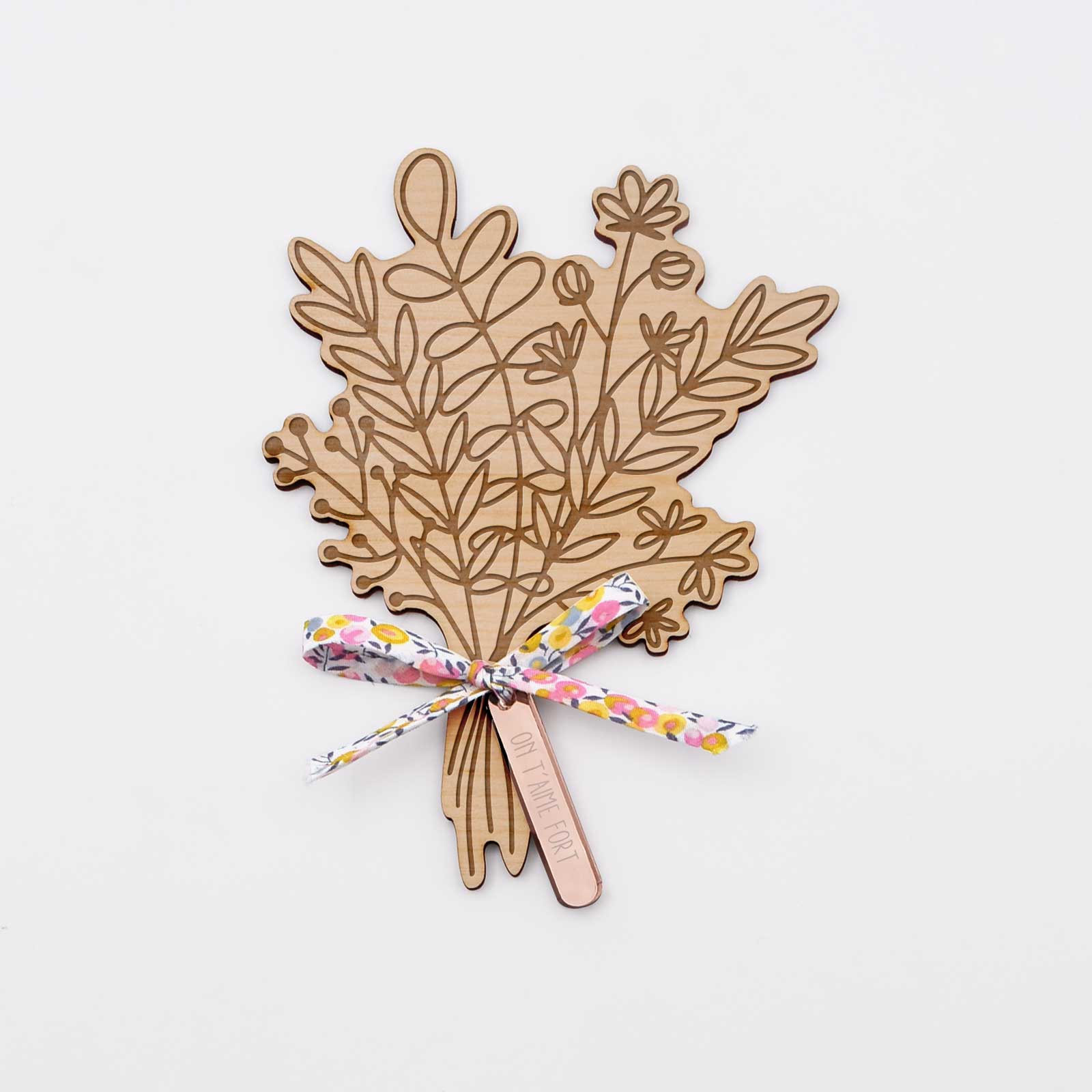 Magnet bouquet de fleurs personnalisé bois gravé 13x10 cm et breloque ...