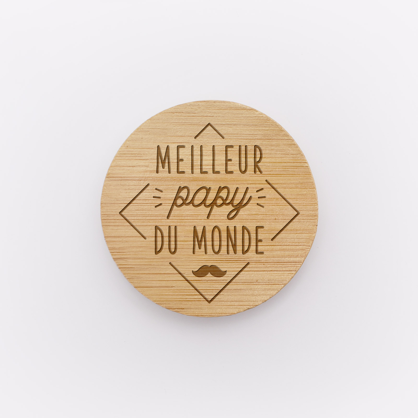 Décapsuleur rond "Meilleur Papy du monde" gravé bois 60x60 mm | HappyBulle