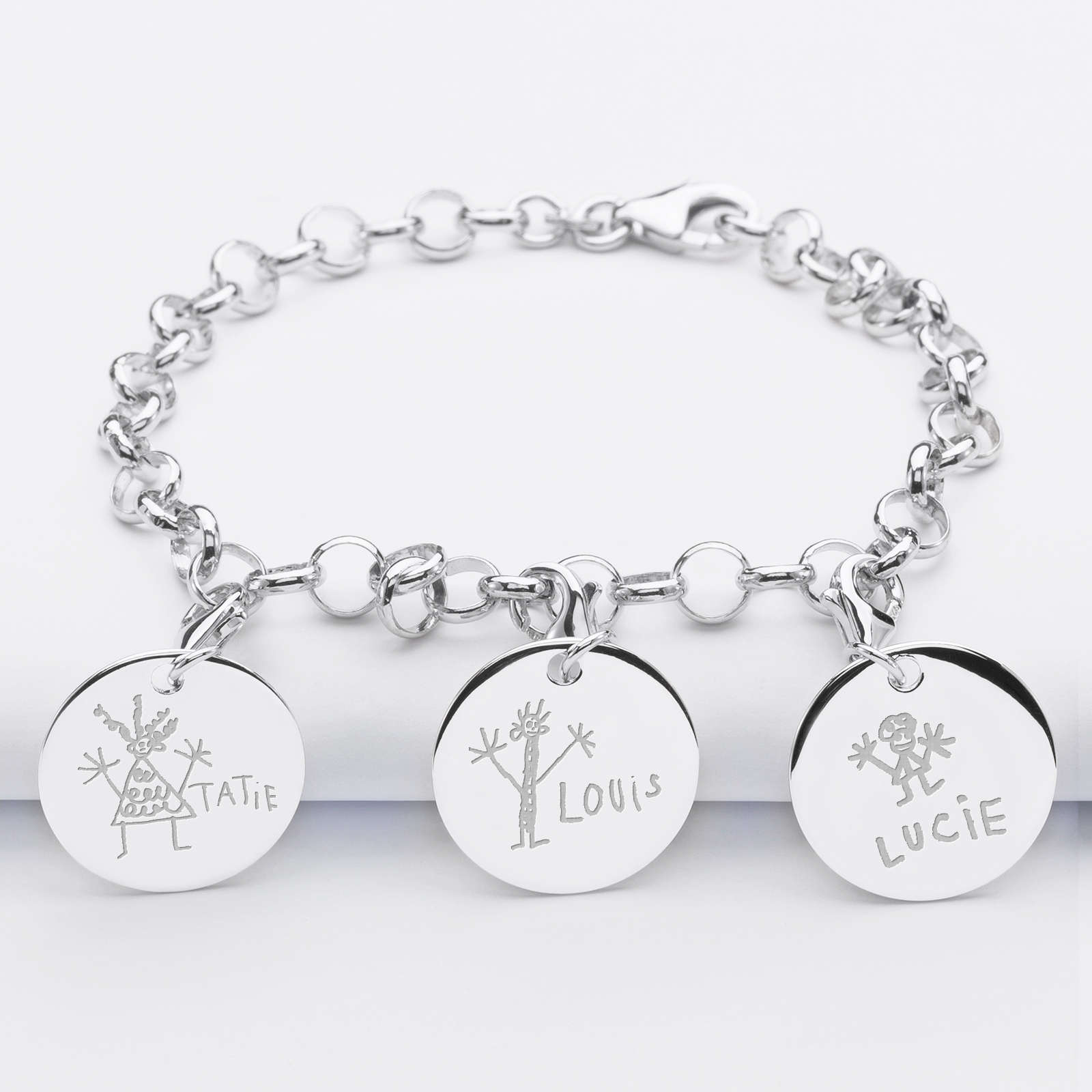 Bracelet personnalisé 3 charms gravés argent 17mm | HappyBulle