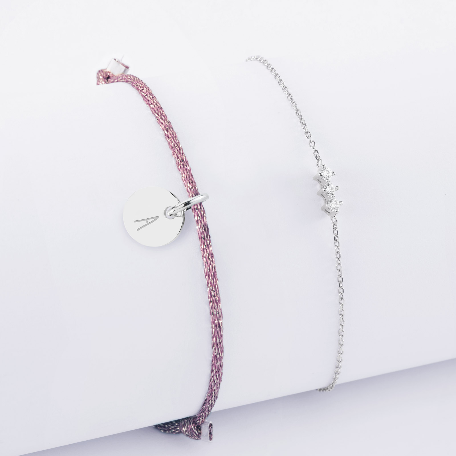 Personalised Silver Bracelet Duo with Glitter Cord Engraved 10 mm Charm ...