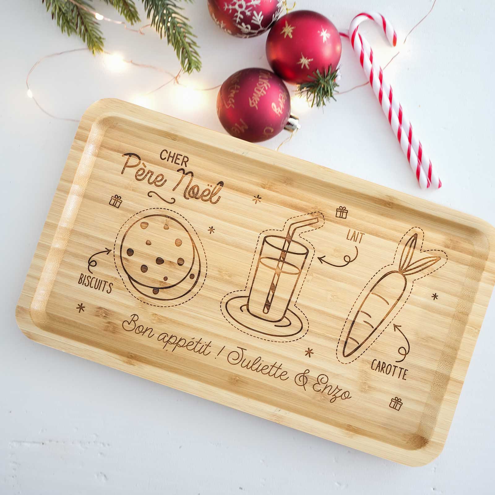 Plateau édition spéciale "Goûter du Père Noël" personnalisé bois gravé ...