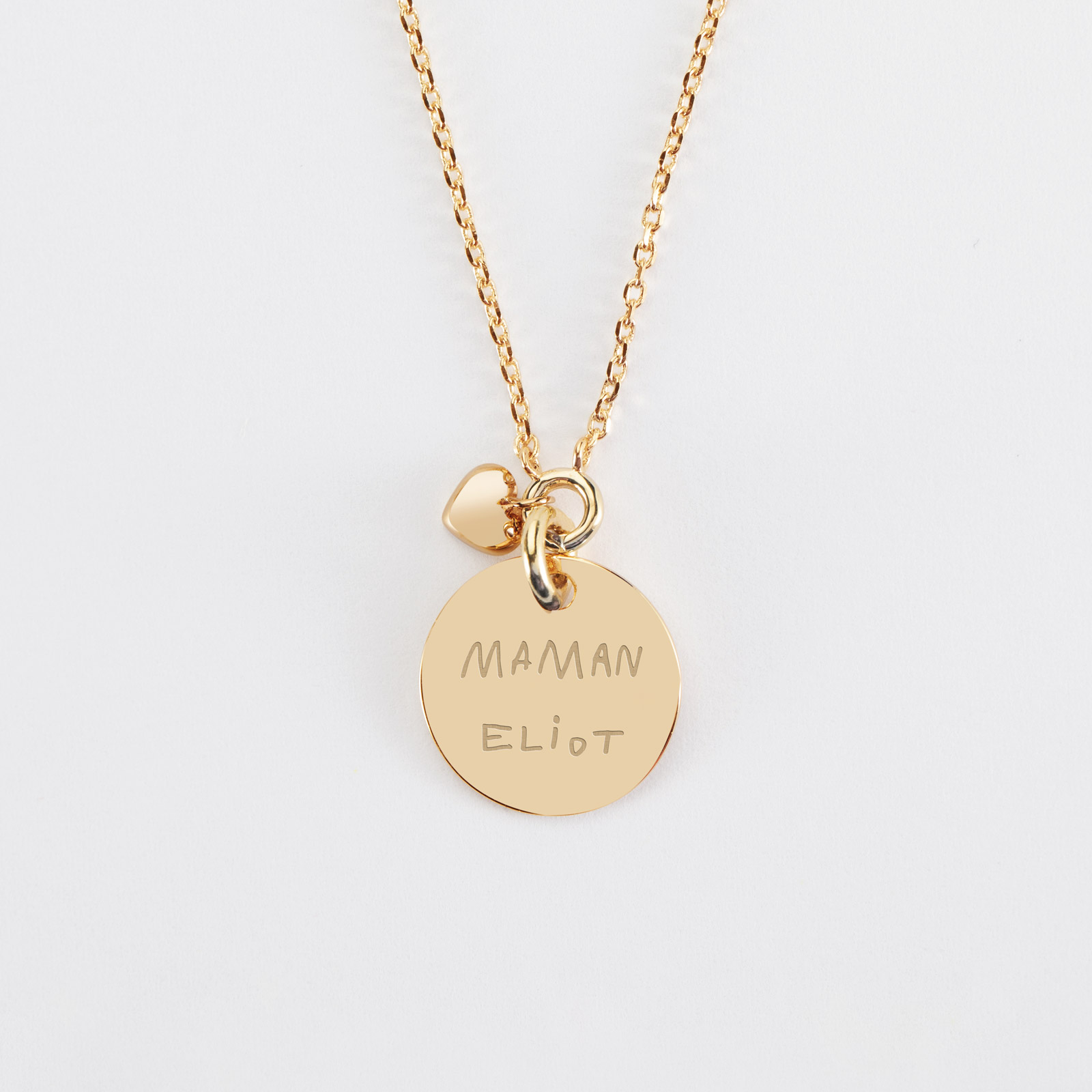 Collier personnalisé mini coeur bombé médaille 15 mm plaqué or gravée ...