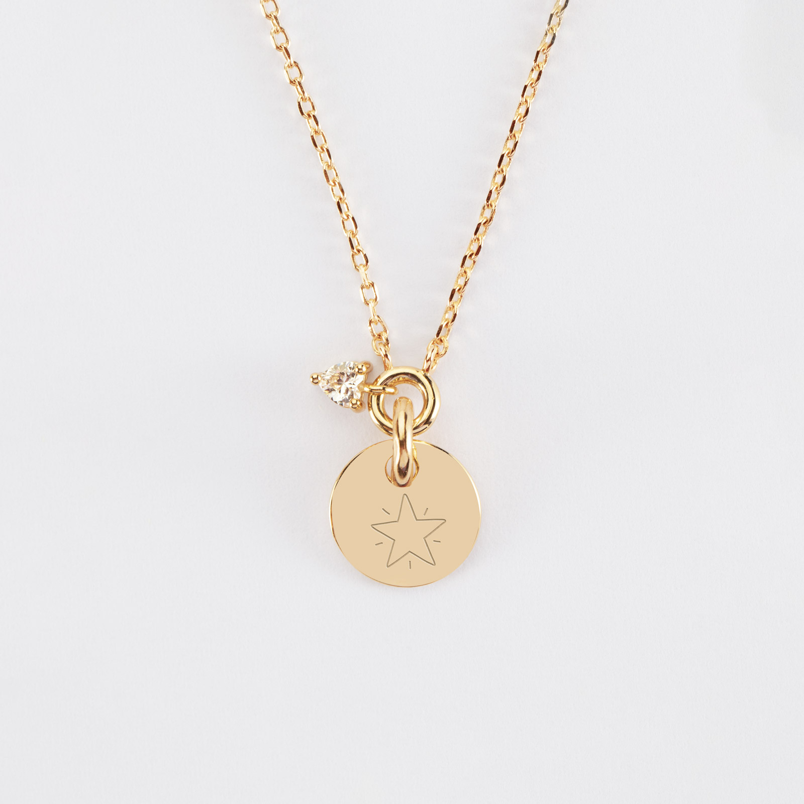 Collier mini coeur scintillant personnalisé médaille 10 mm plaqué or ...