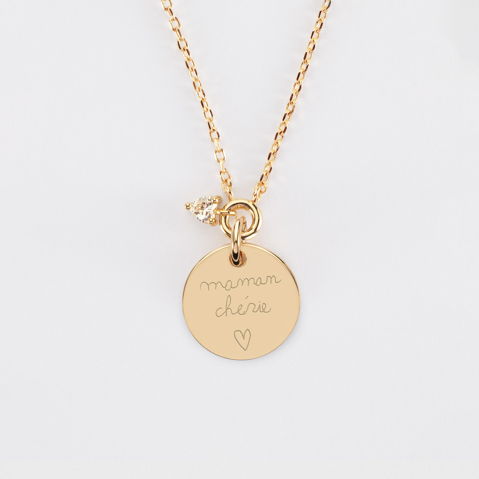 Collier plaqué or mini coeur scintillant personnalisé médaille 15 mm ...