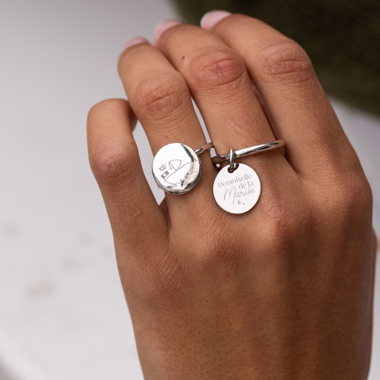 Hen Party Silver Ring and Personalised Engraved 15 mm Charm | HappyBulle