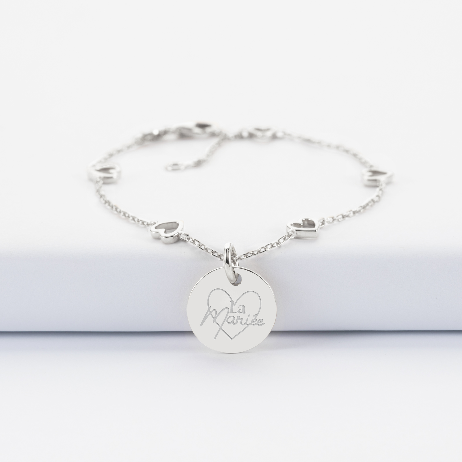 Personalised Bride Silver Open Hearts Bracelet with Engraved 15 mm ...
